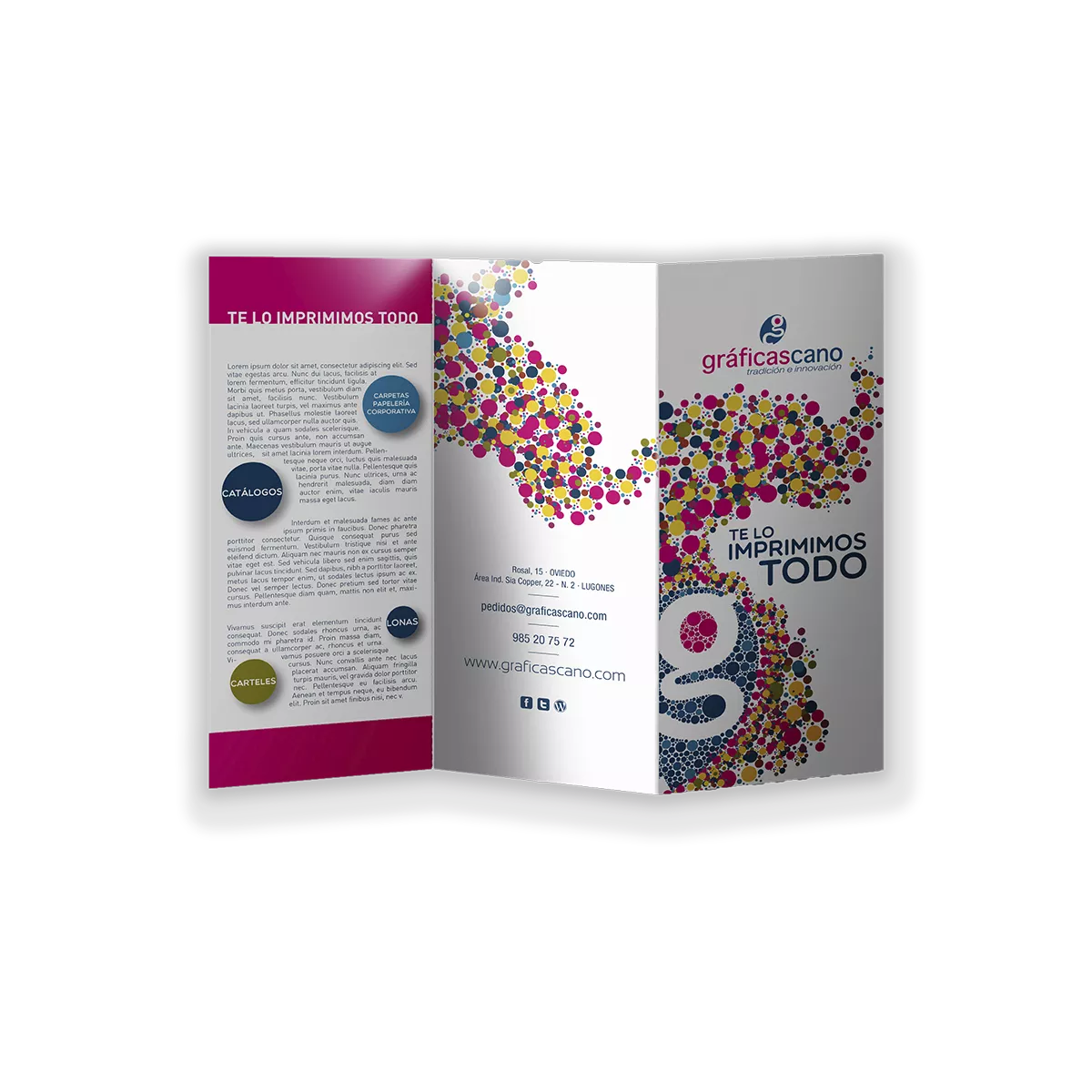 Imprimir dípticos y trípticos en Gráficas Cano, Oviedo